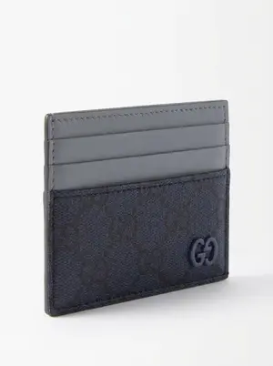 Gucci Dusty Blue Trim Gg Card Case - Dark Blue, Gray Blue