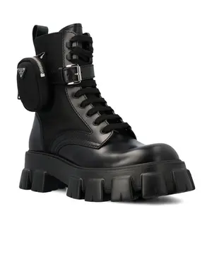 Prada Lace-up High Side Boots With Detachable Pouch