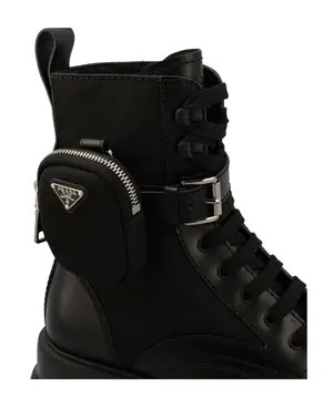 Prada Lace-up High Side Boots With Detachable Pouch