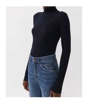 Chloé High-neck Ribbed Jumper With Scalloped Trim - Black