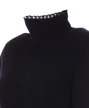 Chloé High-neck Ribbed Jumper With Scalloped Trim