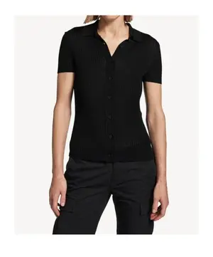 Balenciaga Rib-knit Collared Short-sleeve Top