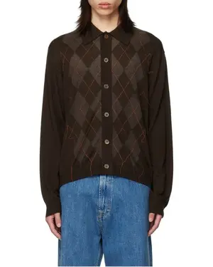 Our Legacy Tonal Argyle Pattern Evening Knitted Polo - Black