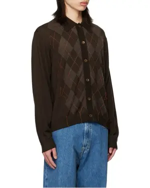 Our Legacy Tonal Argyle Pattern Evening Knitted Polo - Black