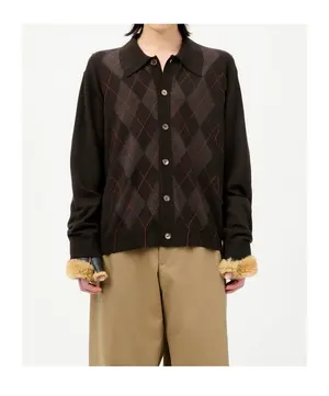 Our Legacy Tonal Argyle Pattern Evening Knitted Polo - Black