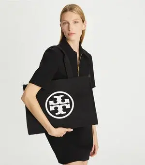Tory Burch Ella Double T Logo Detailed Tote Bag - Black