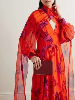 Erdem V-neck Long-sleeved Maxi Dress With Floral Print And Draped Detail