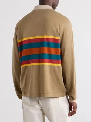 DRAKE'S Striped Linen And Cotton-blend Polo Shirt