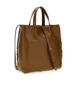 Marni Logo Patch Fur Tote Bag - Brown