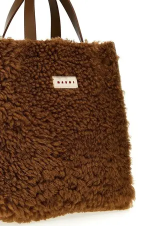 Marni Logo Patch Fur Tote Bag - Brown