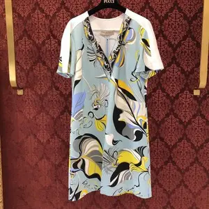 Emilio Pucci V-neck Short Sleeve Tropical Print Dress