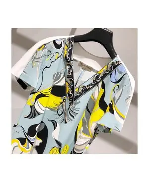 Emilio Pucci V-neck Short Sleeve Tropical Print Dress
