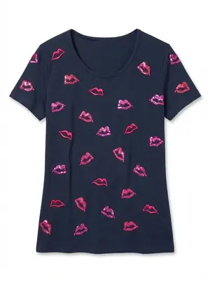 Sportmax Short-sleeved T-shirt With Lip Print - Black
