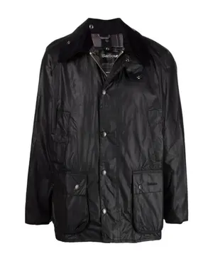 Barbour Embroidered Logo Cotton Wax Effect Jacket - Black