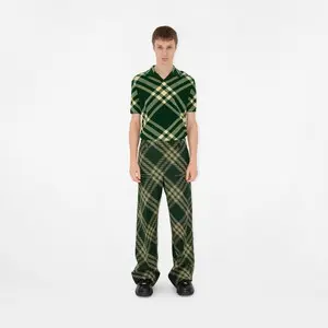 Burberry Vintage Check Ribbed Short Sleeved Polo Shirt - Green