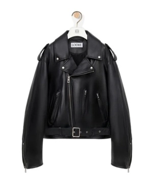 Loewe Leather Biker Jacket With Embossed Anagram Patch - Black