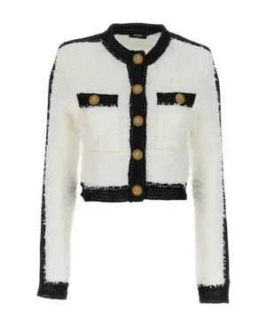 Balmain Cropped Buttoned Tweed Jacket - White