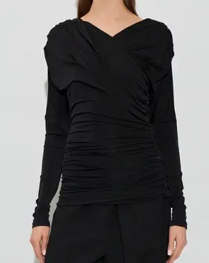 GANNI Draped V-neck Long-sleeve Top - Black