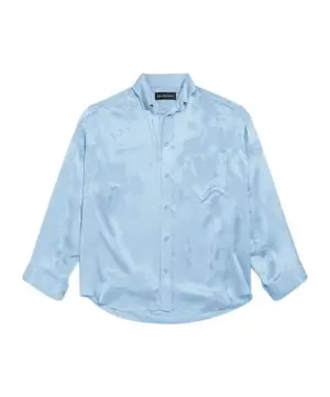 Balenciaga Washed Crayon Allover Long-sleeve Cocoon Shirt - Light Blue