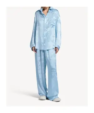 Balenciaga Washed Crayon Allover Long-sleeve Cocoon Shirt - Light Blue