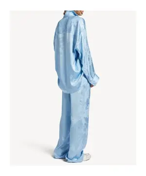 Balenciaga Washed Crayon Allover Long-sleeve Cocoon Shirt - Light Blue