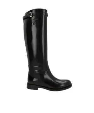 Prada Round Toe Zip Up Block Heel Long Leg Boots