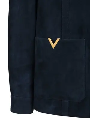 Valentino Garavani Vgold Velour Leather Jacket - Navy Blue