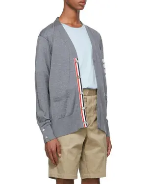 Thom Browne 4-bar Striped V-neck Cardigan - Gray