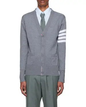 Thom Browne 4-bar V-neck Knitted Cardigan