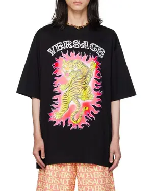 Versace Roar-print Cotton T-shirt - Black