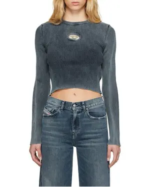 DIESEL® Oval D Rib-knit Cropped Top - Blue