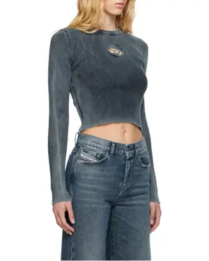 DIESEL® Oval D Rib-knit Cropped Top - Blue