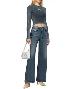 DIESEL® Oval D Rib-knit Cropped Top - Blue