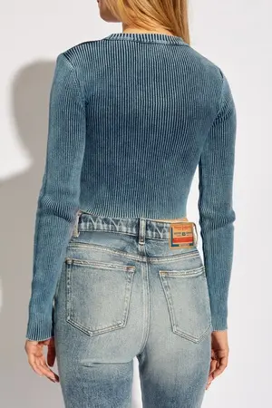 DIESEL® Oval D Rib-knit Cropped Top - Blue