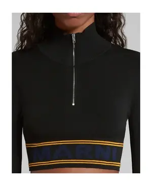 Marni Logo Intarsia-knit High Neck Cropped Jumper