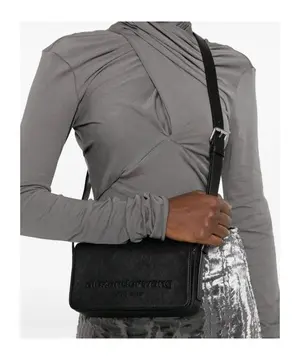 Alexander Wang Logo Embossed Foldover Top Shoulder Bag - Black