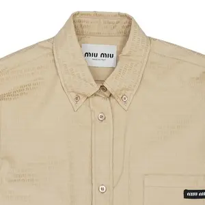 Miu Miu Long Sleeve Shirt Dress With All-over Logo Pattern