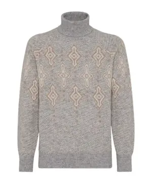 Brunello Cucinelli Geometric Jacquard Turtleneck Knit Jumper