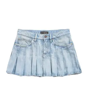 Balenciaga Pleated Denim Mini Skirt - Light Blue