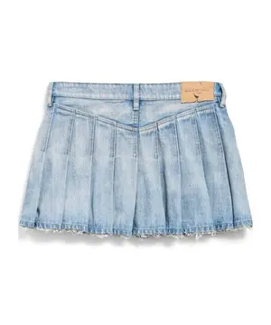 Balenciaga Pleated Denim Mini Skirt - Light Blue