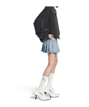 Balenciaga Pleated Denim Mini Skirt - Light Blue