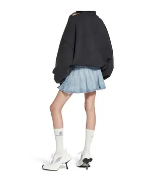 Balenciaga Pleated Denim Mini Skirt - Light Blue