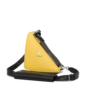 Prada Saffiano Leather And Leather Shoulder Bag - Yellow