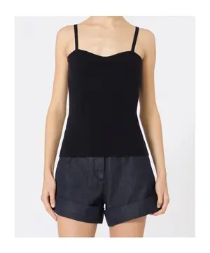 Max Mara Spaghetti Strap Sweetheart Neck Top - Black
