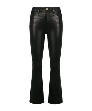FRAME High Waist Flare Leg Leather Trousers