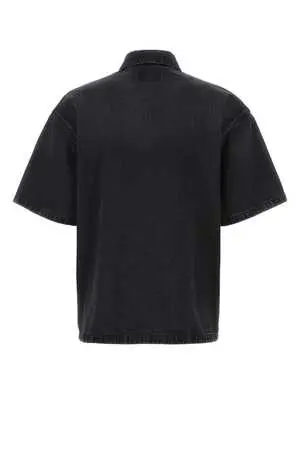 Prada Logo Plaque Short Sleeved Denim Shirt