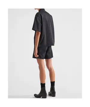 Prada Logo Plaque Short Sleeved Denim Shirt