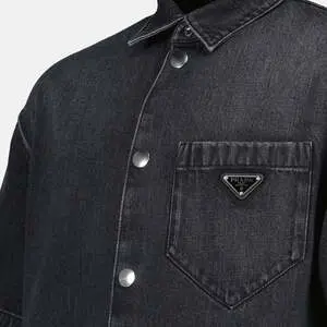 Prada Logo Plaque Short Sleeved Denim Shirt