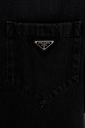 Prada Logo Plaque Short Sleeved Denim Shirt
