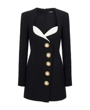 Balmain V-neck Layered Dress With Decorative Buttons